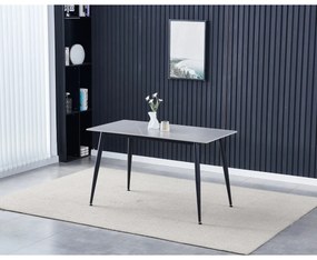 Jídelní stůl HT-403M GREY, 130x70 cm, slinutý kámen v imitaci mramor mat, kov černý lak mat