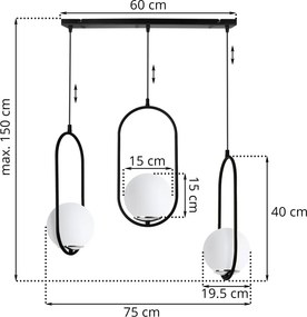 Závěsné svítidlo Florence, 3x bílé skleněné stínítko, b/ch, UI