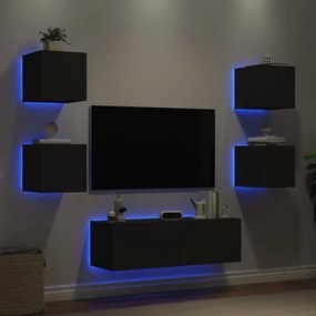 5dílná obývací stěna s LED osvětlením černá - Default Title