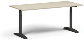Výškově nastavitelný stůl OBOL, elektrický, 675-1325 mm, deska 1800x800 mm, černá zaoblená podnož, buk
