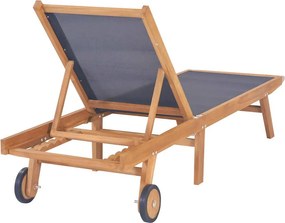Skládací zahradní lehátka s kolečky 2ks masivní teak a textilen 3073000