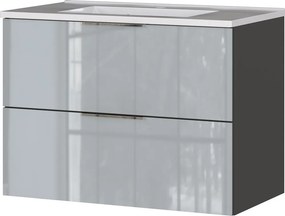 Šedá lesklá závěsná skříňka s umyvadlem 81x61 cm Vasio – Germania