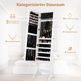 Costway Uzamykatelná skříňka na šperky stojící design s nastavitelným úhlem