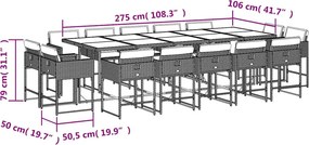 15dílný zahradní jídelní set s poduškami černý polyratan 3211411