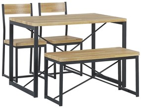Jídelní sada jídelní stůl 2 židle a lavice světlé dřevo s černou FLIXTON Beliani