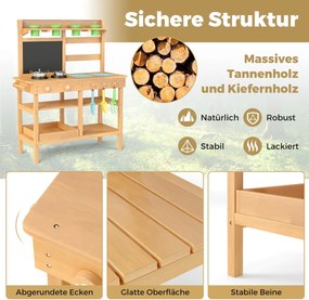 Costway Dětská hliněná kuchyňka s tabulí a kohoutkem a dřezy a květináče dřevěná