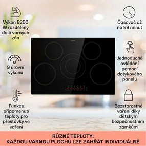 Klarstein Virtuosa 5, vestavná varná deska, 5 zón, 8200 W, sklokeramika