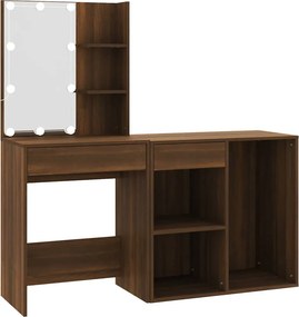 LED toaletní stolek se skříňkou hnědý dub kompozitní dřevo 3120187