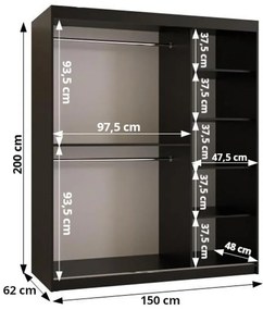 Šatní skříň Kair 2 | 150 cm | černá/jasan světlý