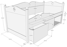 BabyBeds Dětská postel BELLA 200x90 srdíčka se třemi zásuvky Barevné provedení: Bílá Bílá