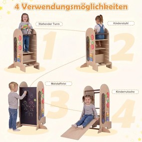 Costway 4 v 1 Dětská výuková věž se skluzavkou Montessori žebřík s křídovou