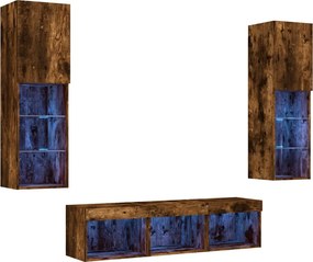 5dílná obývací stěna s LED kouřový dub kompozitní dřevo 3216608