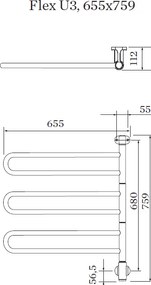Elektrický sušák na ručníky – nerezový a černý koupelnový žebřík - 3 otočná oblouková ramena (PAX FLEX U) Barva: Leštěná nerez, Šířka: 655 mm, Varian…