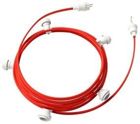 creative cables Hotový světelný řetěz LUMET 7,5 m je sestavený z 5 bílých objímek, háčku a zástrčky Barva kabelu: Červená - CM09