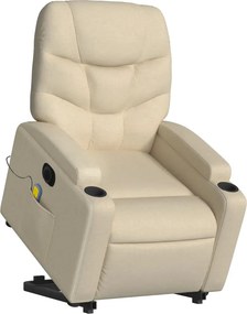 Elektrické zvedací masážní polohovací křeslo krémové textil 3204641
