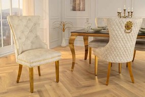 Designová židle Queen Lví hlava béžový samet - skladem