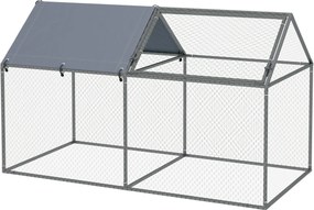 PawHut Malá Kotec pro Hlodavce s Ocelovou Konstrukcí, 1 Vrchními Dveřmi a 1 Fólií proti UV, pro Venkovní Zahradu 198x100x120 cm Stříbrná