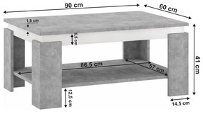 Kondela Konferenční stolek, beton/bílá, PIANI