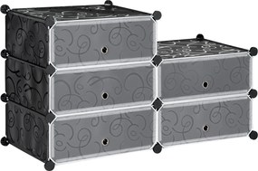 HOMCOM Plastový regál na obuv pro 6 párů bot, botník do předsíně, DIY modulární regál pro uložení bot, černý 49 x 36,5 x 108 cm | Aosom