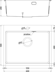 Mexen Solix nerezový dřez 1-komorový 600 x 500 mm, inox - 6408601000-01