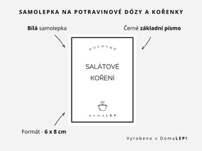 SALÁTOVÉ KOŘENÍ - omyvatelná samolepka na kořenky, výběr rozměrů Ø 5 cm / 5 x 5 cm / 6 x 8 cm | DomaLEP tvar: KOLEČKO, barva: BÍLÁ - ČERNÉ písmo, velikost: Ø 5 cm - tučné písmo