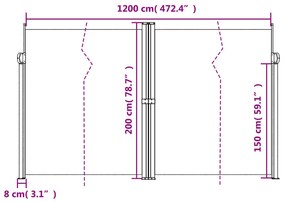 Zatahovací boční markýza černá 200 x 600 cm,  4004849