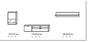 Obývací stěna PAT 180 cm dub lefkas/šedá