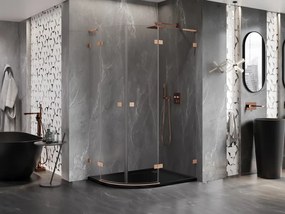 Mexen Lunar, L pravý půlkruhový sprchový kout 100 x 80 cm, 8mm čiré sklo, profil měděná matná, 833L-100P-080L-65-00