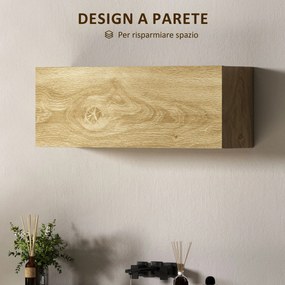 Nástěnná koupelnová skříň HOMCOM s výklopnými dveřmi, zavěšená koupelnová skříň s dřevěnými policemi, 80x25x30 cm, přírodní dřevo