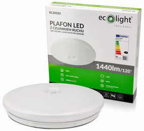 ECOLIGHT LED stropní svítidlo - PIR - 18W - IP44 - neutrální bílá