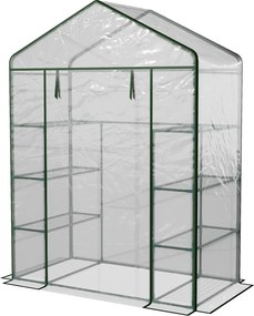 Outsunny Zahradní Skleník 4-Úrovňový s Policemi Ocelová Konstrukce pro Rostliny Květy Rajčata 143x73x195 cm Průhledný | Aosom