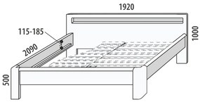 Postel Florencia, rovné čelo s výřezem 180 Domestav F163 Materiál: Dub Cink, Povrchová úprava: Olej
