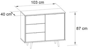 Skříňka Cuba, dub/bílá/šedá/petrolejová