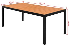 Zahradní stůl hnědý 185 x 90 x 74 cm hliník a WPC