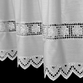 Berk vitrážová záclona, bavlněný batist 3812 vyšívaná kytička s bordurou, bílá výška 30cm (v metráži)