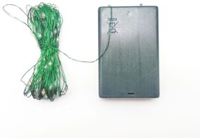 Vánoční mikro řetěz, modrá, 10m, 100 LED, zelený kabel, na baterie