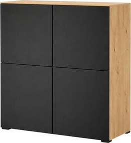 Komoda se skříňkami Logan 4D černý mat/dub artisan na nízkých nožkách