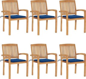 vidaXL Stohovatelné zahradní židle s poduškami 6 ks masivní teak [3073226] Barva: Královská modř