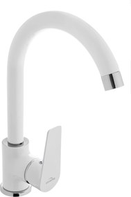 Invena Dokos, dřezová baterie s otočným ramenem, bílá-chrom, INV-BZ-19-002-V