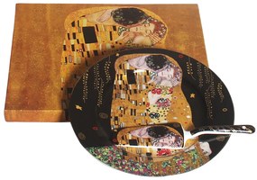 HOME ELEMENTS Porcelánový kulatý talíř na dort se lžící, Klimt, Polibek tmavý