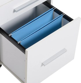HOMCOM Kancelářská Skříň na Kolečkách 3 Šuplíky 1 Uzamykatelný 1 Třídící stojan v bílé dřevě | Aosom
