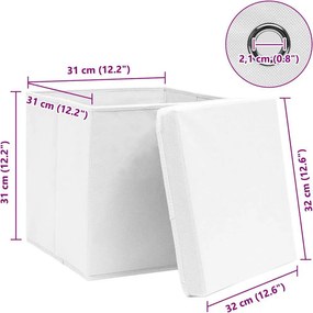 Úložné boxy s víky 10 ks bílé 32 x 32 x 32 cm textil 288352