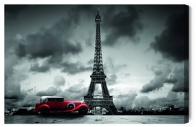 Obraz Staré Auto Na Pozadí Eiffelovy Věže Nedostatek Nedostatek Přírodní plátno 100x70