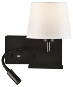 ACB Iluminacion Nástěnné LED svítidlo HOLD pravé, 3W + 1xE27 15W, CRI90, 2x vstup USB/USBC Barva: Černá, Barva montury: Bílá