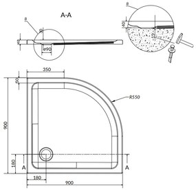 Cersanit TAKO sprchová vanička 90x90x4 cm, čtvrtkruhová, bílá, S204-002