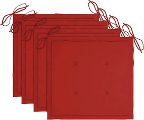 Zahradní židle 4 ks červené podušky masivní teak 3073010