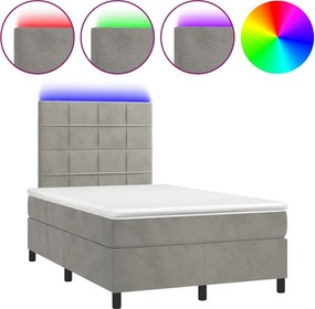 Box spring postel s matrací a LED světle šedá 120x190 cm samet 3270311