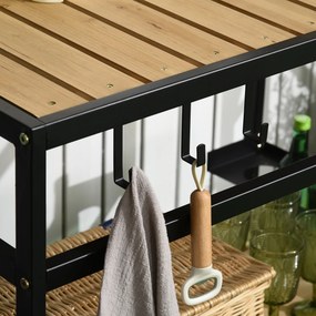 Outsunny Servírovací Vozík, Grilovací Vozík se 2 Policemi, Zahradní Vozík s Háčky, Multifunkční Stůl na Venkovní Použití s Koly, pro Zahradu, Balkon,…