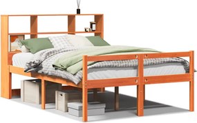 Postel s knihovnou bez matrace hnědá 140 x 190 cm masivní dřevo 3322030