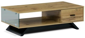 Konferenční stůl AHG-647 OAK MDF 3D dekor divoký dub, 110x60 cm, skleněný bok